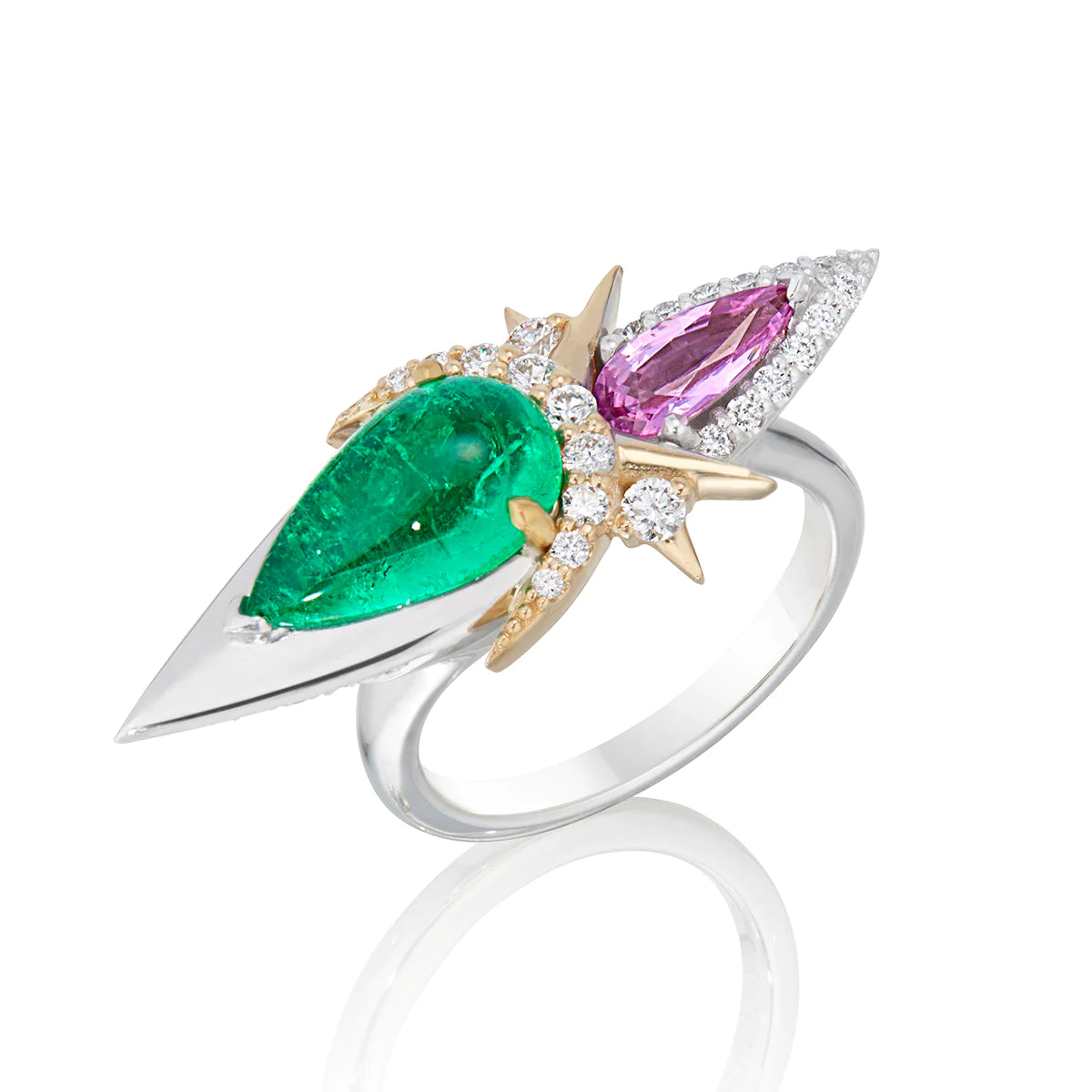 Harlin Jones Emerald, Pink Sapphire & Diamond Spike Ring – Muzo Emerald ...